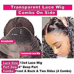 Water Wave Lace Front Wigs Human Hair Wigs for Black Women 13x4 Transparent Lace Frontal Wig Water Wave Wig Human Hair Glueless Wig Pre Plucked with Baby Hair 150% Density Curly Lace Front Wig Human Hair Wet and Wavy Wigs Natural Color 30 Inch
