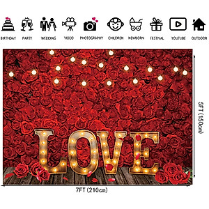 Mother's Day Red Rose Backdrop Rustic Love Rose Flowers Retro Wooden Romantic Photography Background Girls Women Wedding Bridal Shower Party Decoration 7x5FT