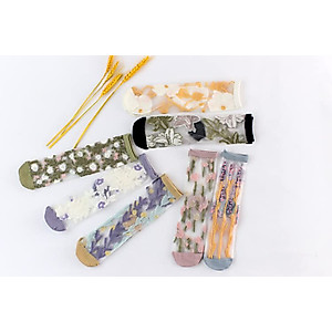 Alafime Coquette Aesthetic Socks Sheer Socks Mesh Socks Women 7 Pairs Kawaii Embroidered Florals Y2K Fulle Tube Socks (6pairs)