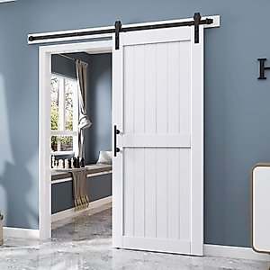 EaseLife 36in x 84in Sliding Barn Door with 6.6FT Barn Door Hardware Track Kit Included,Solid LVL Wood Slab Covered with Water-Proof & Scratch-Resistant PVC Surface,DIY Assembly,Easy Install,White
