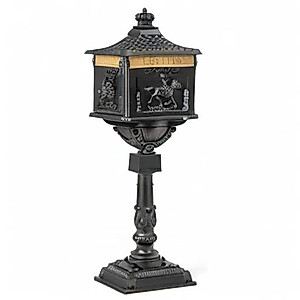 Giantex Cast Aluminum Mailbox with Post - Locking Residential Mailboxes for Outside with Keys, Baffle Door, Expansion Bolts, Address Panel, In-Ground Rust-Proof Large Security Postal Mailbox (Black)