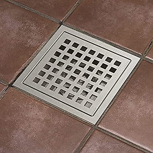 6 Inch Square Shower Floor Drain, Brushed Nickel High Flow Shower Drain Kit with Flange, Removable Grid Cover and Hair Filter, Food-Grade SUS 304 Stainless Steel, CUPC Certified(Brushed Nickel)