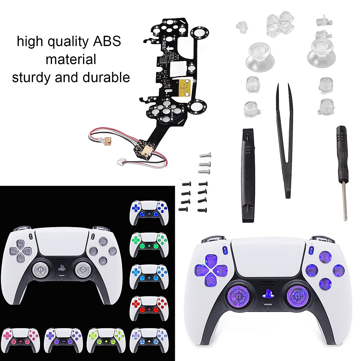 Multi Colors Luminated D pad Thumbstick D Pad Face Buttons for PS5 Controller,8 Colors 19 Modes DIY Classical LED Light Kit for PS5,Good Gift