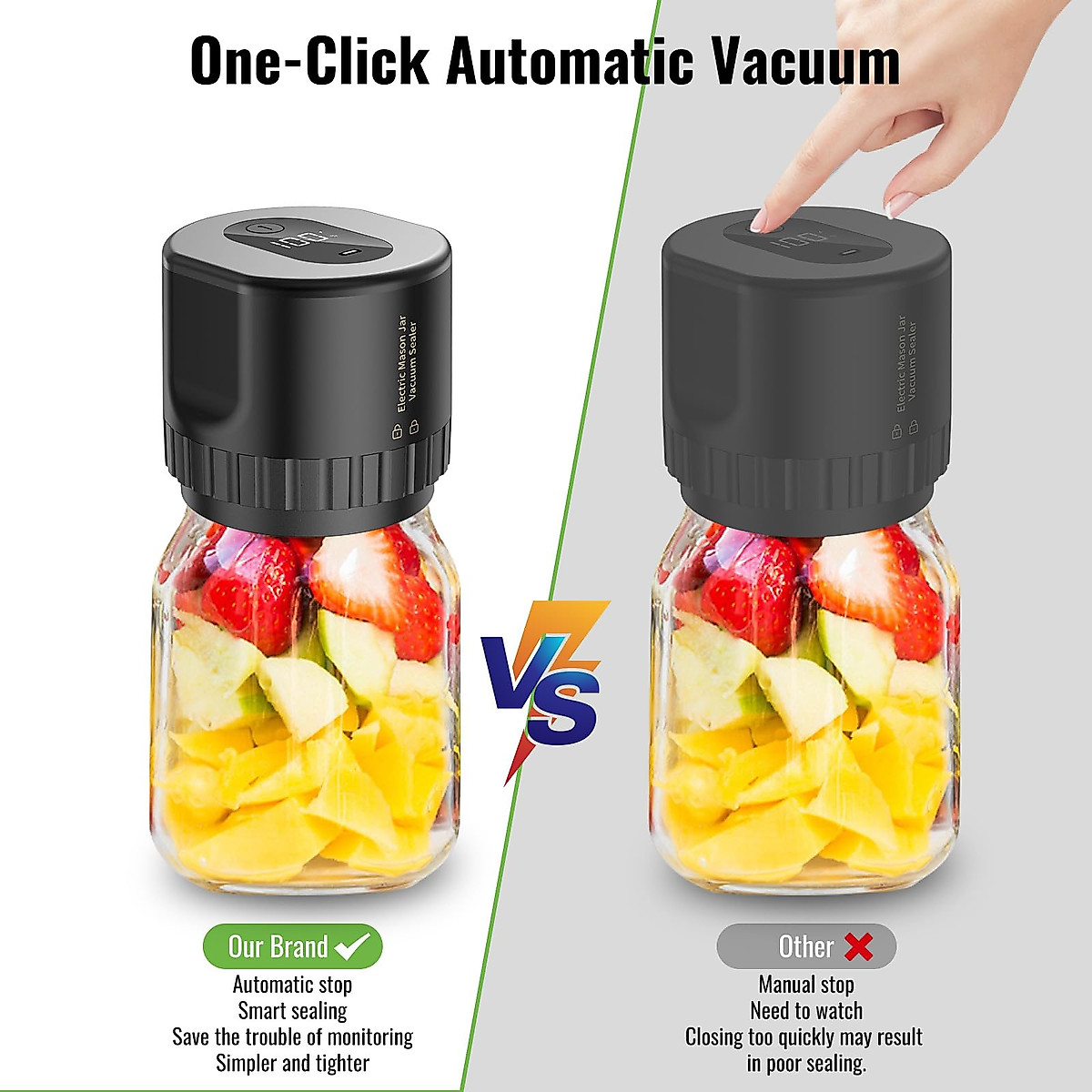 Kakdsoip Electric Mason Jar Vacuum Sealer Kit Upgrade to Auto-Stop Mason Jar Vacuum Sealer for Regular Mouth and Wide Mouth Mason Jars