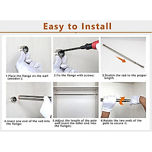 AUSGLEIFEN 18 to 30 inches Adjustable closet Rod, Wall mounted hanging Rod for closet, Premium 304 Stainless Steel closet Pole closet Bar with socket set for Wardrobes,small