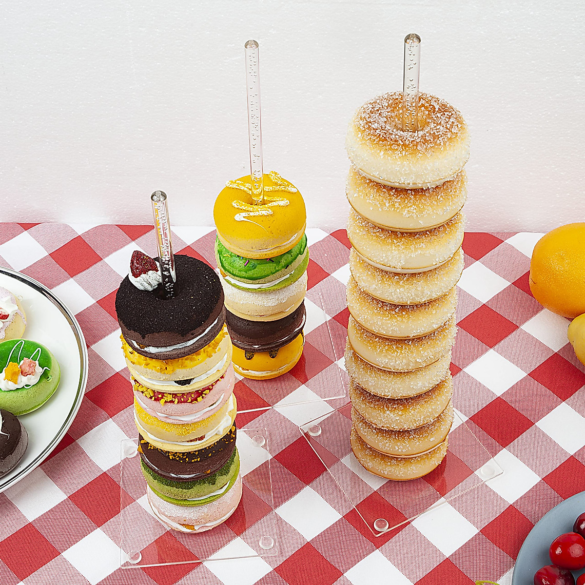 VREASK Acrylic Donut Stands 6 PCS - Clear Bubble Bagel Holder Display,Reusable Doughnut Pretzel Tower for Dessert Table,Birthday Party,Wedding Bar with Built-in Copper Nut