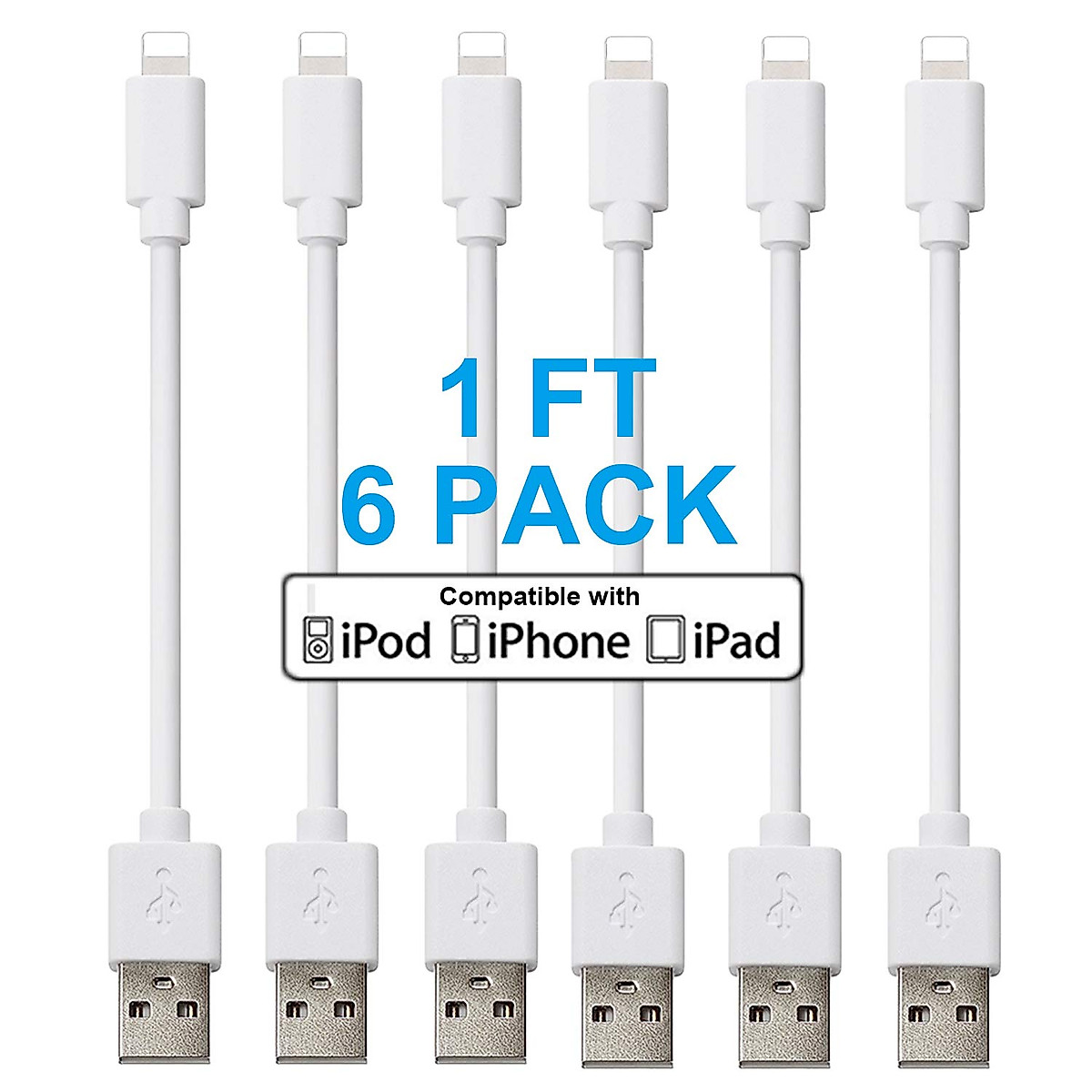 Short Phone Charger Cable (6 Pack 1 FT Cord) Compatible with Cellphone, All USB Charging Station, CLZHome Fast Charge & Sync Data Cables for Phone 11 Pro Xs MAX XR X 8 7 7 Plus 6s 6s Plus 6 6 Plus
