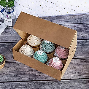 ONE MORE Cupcake Boxes with Inserts 6 Holders,9x6x3inch Large Brown Kraft Standard Bakery Boxes with Window Food Grade Cake Carrier Container for Muffins Gift Treat Box Bulk,Pack of 15
