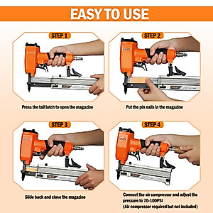 P630 Pneumatic 23 Gauge Pin Nailer Accepts 3/8" to 1-3/16" Pin Nails, Headless Pin Nail Gun with Trigger Safety, Micro Pinner Gun for Assembly and Woodworking Projects