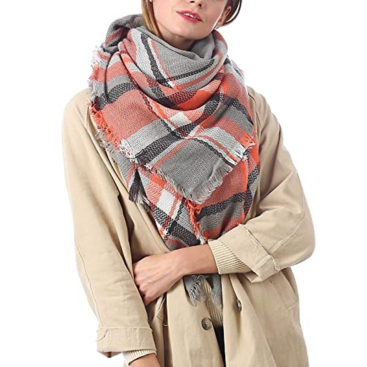 EasySmile Womens Buffalo Plaid Blanket Scarf Long Shawls Warp Fashion Tartan Knit Winter Warm Cashmere Lattice Scarves