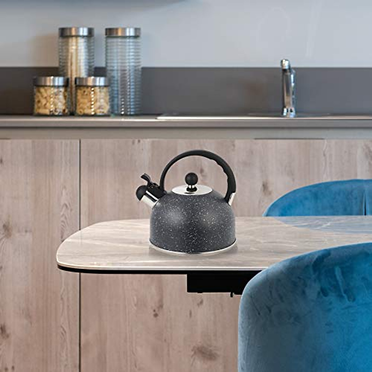 Stovetop Whistling Tea Kettle Teapot Stainless Steel Water Kettle Boiling Kettle with Cool Grip Ergonomic Handle for Home Outdoor Kitchen 2.5L Black teapot (Color : Black)