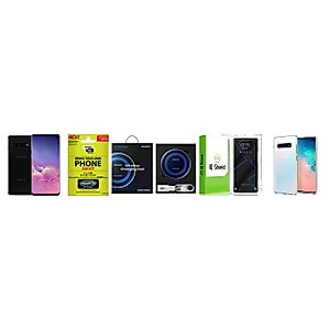 Straight Talk Samsung Galaxy S10 SM-G973U - 128GB - Prism Black (Unlocked) Bundle with Samsung Charging Pad & Installed Armor Suit Screen Protector Plus a Spigen Clear Case Bundle