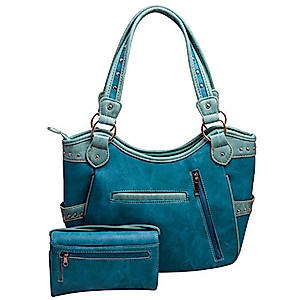 HW Collection Butterfly Purse Western Concealed Carry Country Handbag Wallet Set (Turquoise)