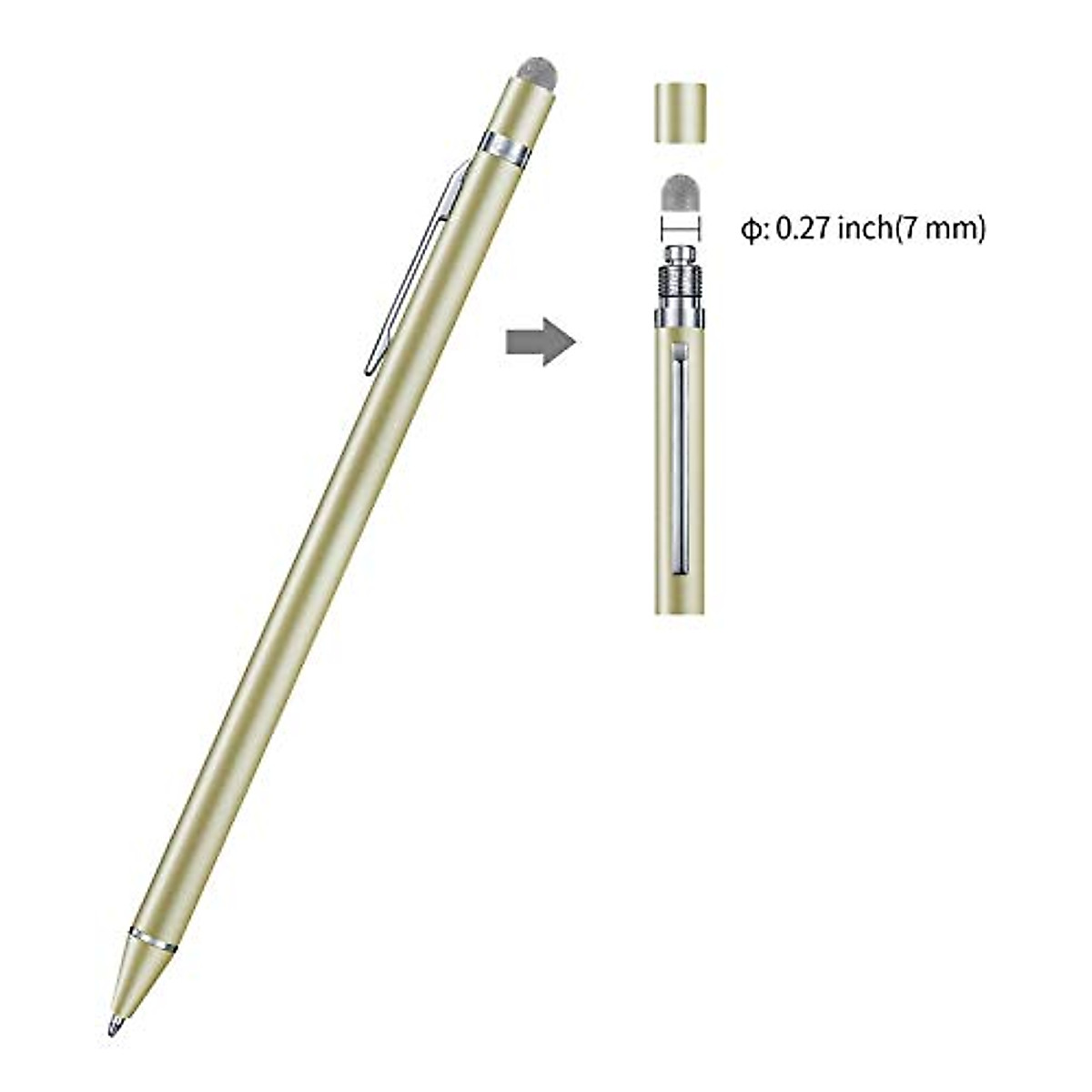 ChaoQ Stylus Pens for Touch Screens (2 Pcs), Capacitive Stylus Ballpoint Pen, 1.0mm Medium Point Black Ink, with 4 Replaceable Mesh Tip and 4 Replaceable Refills (Gold)