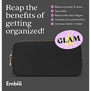 Embla Makeup Bag Travel Cosmetic Bag, Toiletry Bag, Cute Makeup Organizer, Nylon Zipper Pouch Purse Storage Bag Cosmetics Organizer, Cute Womens Make Up Bag Tote, Mini Small Large Makeup Bags, Black