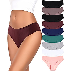 FINETOO 9 Pack Cotton Underwear for Women Sexy Low Rise Ribbed Hipster Breathable Soft Womens Bikini Panties Cheeky S-XXXL