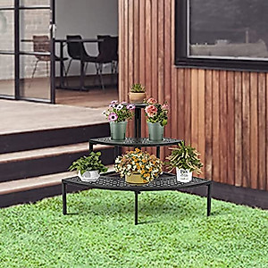 3-Tier Metal Plant Stand Indoor - Tiered Outdoor Plant Holder for Flower Pot Display, Garden Ladder Shelf Flower Step Mofesun (Quarter Round)