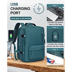 Large Travel Laptop Backpack, Expandable Flight Approved Backpack, Carry on Backpack for Women, Waterproof 17inch Laptop Hiking Backpack with Shoe Compartment, Peacock Blue