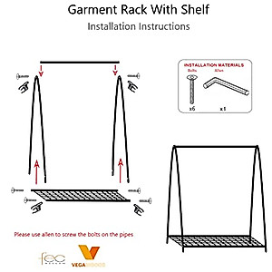 VEGAINDOOR United Style Single Shelf Clothes Rack, Metal Clothing Rack with Shelves, Clothing Racks for Hanging Clothes, Sturdy Organizer for Clothes ,Heavy Duty Garment Rack ,Gold ,Black ,White Colours (Black)
