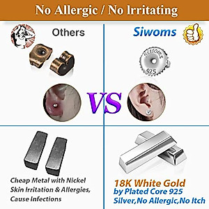 18K White Gold Screw Backs Replacement for Earring Studs - Fit for 0.032" Threaded Post (4 Pairs)