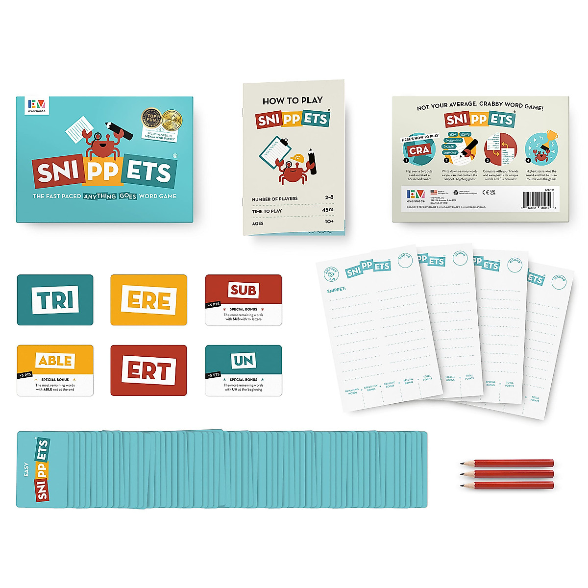 Evermade Snippets - The Fast Paced, Anything Goes Word Game | Award-Winning Family Board Game | Mensa-Recommended with a Unique Anything Goes Rule | Ages 10 and Up