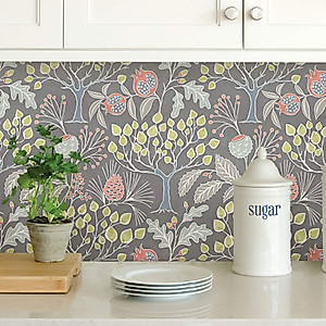 NuWallpaper NU3039 Groovy Garden Grey Peel & Stick Wallpaper, Multicolor