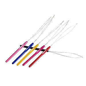 6 Pcs Plastic Hair Extension Loop Needle Threader Pulling Hook Tool Micro Nano Bead Device Tool for Hair Extensions and Feather Extensinos (Multicolored)