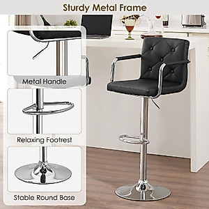 VECELO Bar Stools, Adjustable Bar Stools Set of 2, Counter Height Barstool with Back and Arms, Swivel PU Leather Bar Chairs for Kitchen/Island, Black