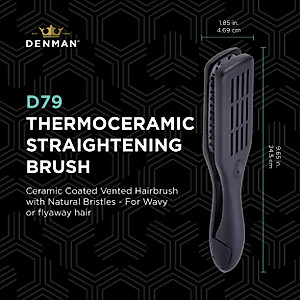 Denman D79 Thermoceramic Hair Straightening Brush - with Boar Bristles - For Wide, Wavy, Curly, Coily Hair – Black