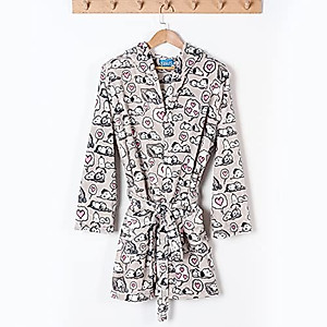 Berkshire Peanuts® Women's Lightweight Short Robes,VelvetLoft® Snoopy Cute Character Bathrobes(Large Peanuts Snoopy Sleeps hearts Grey,Large)