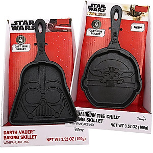 Ross Acquisition Inc. Star Wars DIY Pancake Making Kit,Mandalorian The Child and Darth Vader Shaped Cast Iron Skillets with Mix for Pancakes,Baking Gift Sets,Set of 2