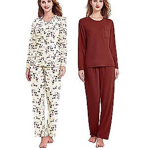 CONOMAX 2 Pack: Women's Pajama Set Soft Long Sleeve Top With Pants Loungewear Sleepwear Pajamas(S-3X)