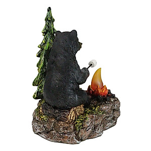Ebros Whimsical Rustic Forest Black Bear Holding Twig with Marshmallow by Bonfire Campfire LED Night Light Statue Woodland Cabin Lodge Decor Bears Figurine As Decorative Home Accent