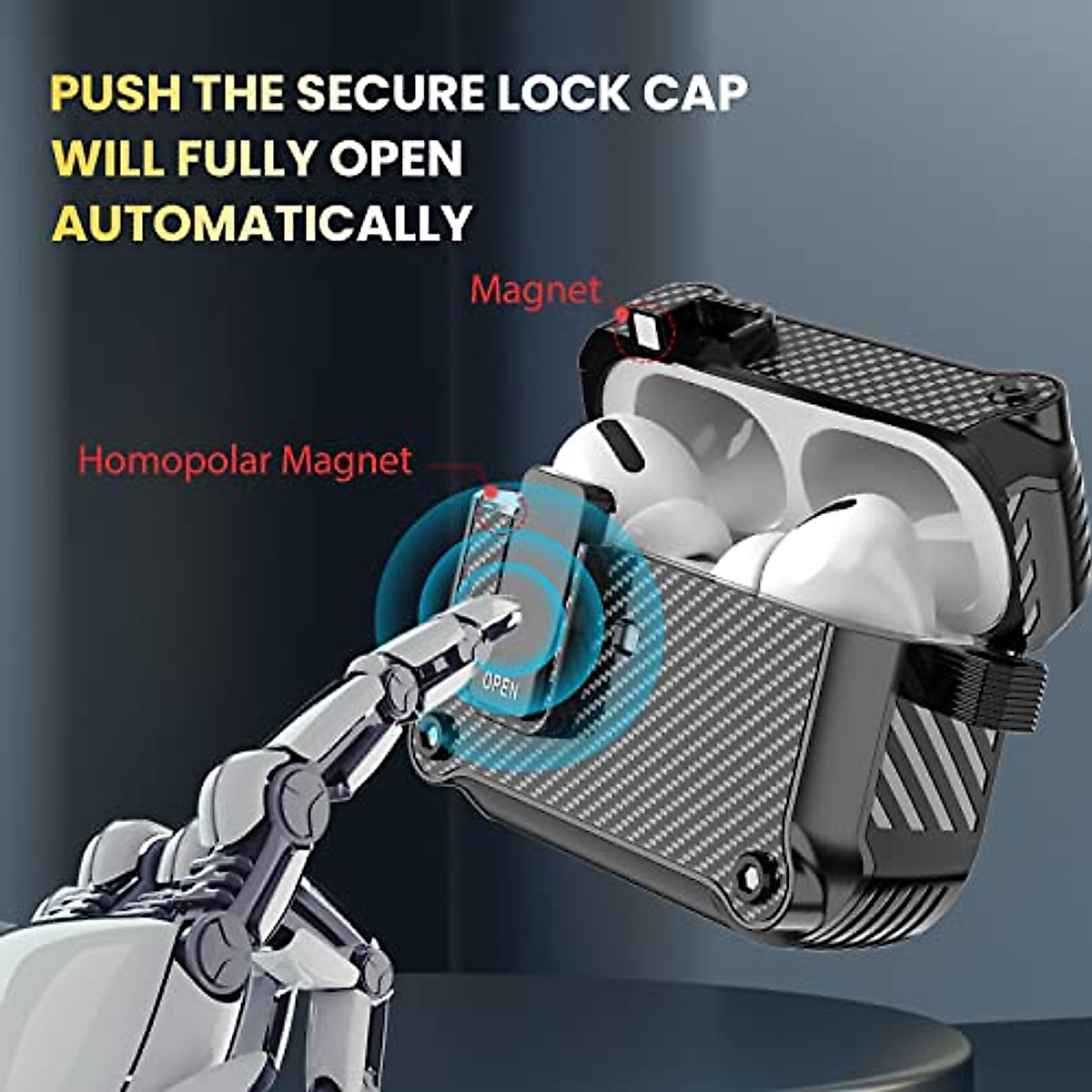 Lopnord for AirPod Pro Case Cover (2019/2022/2023) with Automatic Lock, Shockproof Case Compatible with AirPods Pro 2nd Generation/1st Generation, for iPods Pro Case with Keychain for Men Women