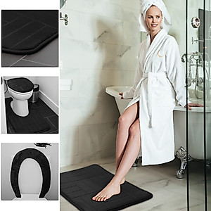 Effiliv Bathroom Rug Set 5 Piece - Memory Foam Bathroom Mat Set, Soft and Comfortable, Non-Slip Thick Absorbent Bath Mats, Machine Washable, Black