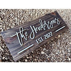 Personzalized 3D Style Effect Wood Sign for Easy Customization and Family Name Wedding Gift (White Text - Espresso Stain)