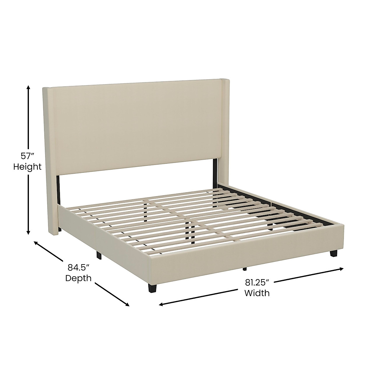 EMMA + OLIVER Nora Wingback Platform Bed - Beige Faux Linen Upholstery - Durable Engineered Wood Frame - No Box Spring Needed - Lightweight Design - King