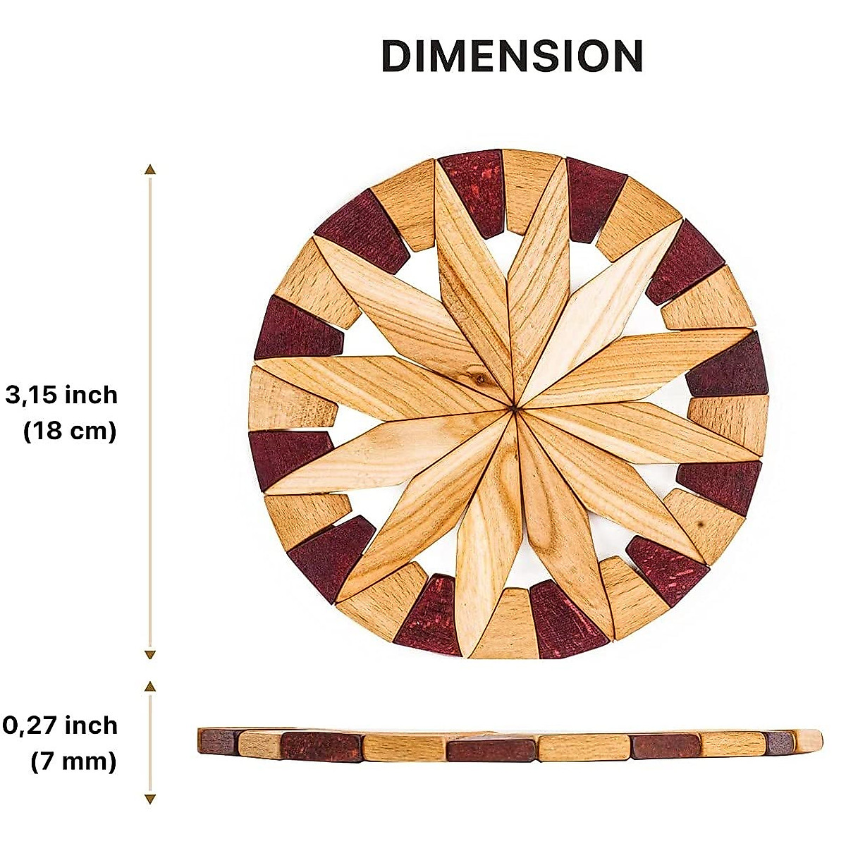 Wooden Trivets for Hot Dishes - 2 pcs Natural Handmade Wood Trivet Mat - Sturdy and Durable 7'' Kitchen Hot Pads - Wooden Trivet Frame for Hot Pots and Pans - Perfect Kitchen Gifts Idea