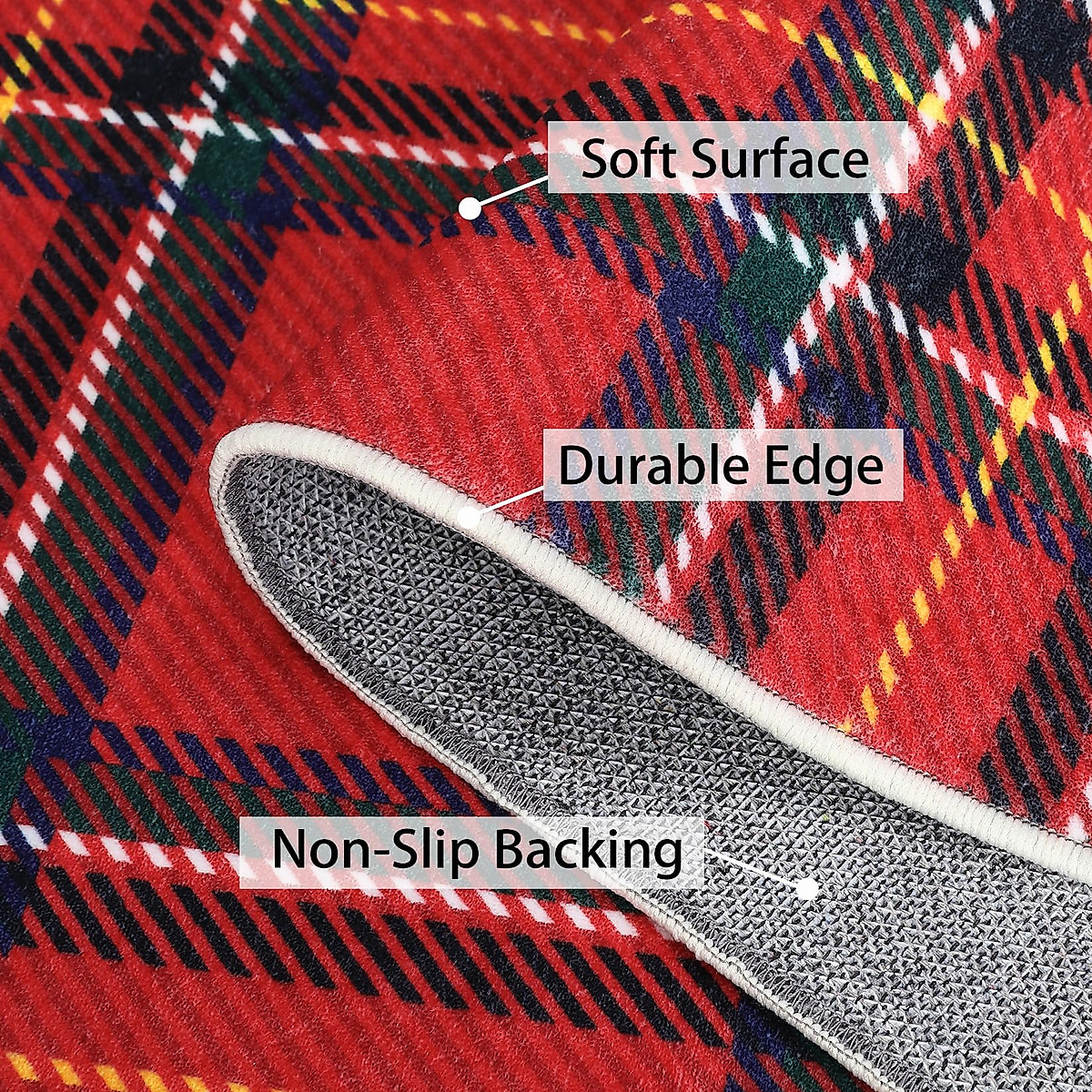 ROYHOME 8x10 Christmas Area Rug Xmas Buffalo Plaid Machine Washable Carpet Rug Holiday Decorative Gingham Check Floor Cover Non Slip Stain Resistant Accent Rug for Living Room Bedroom Decor, Red