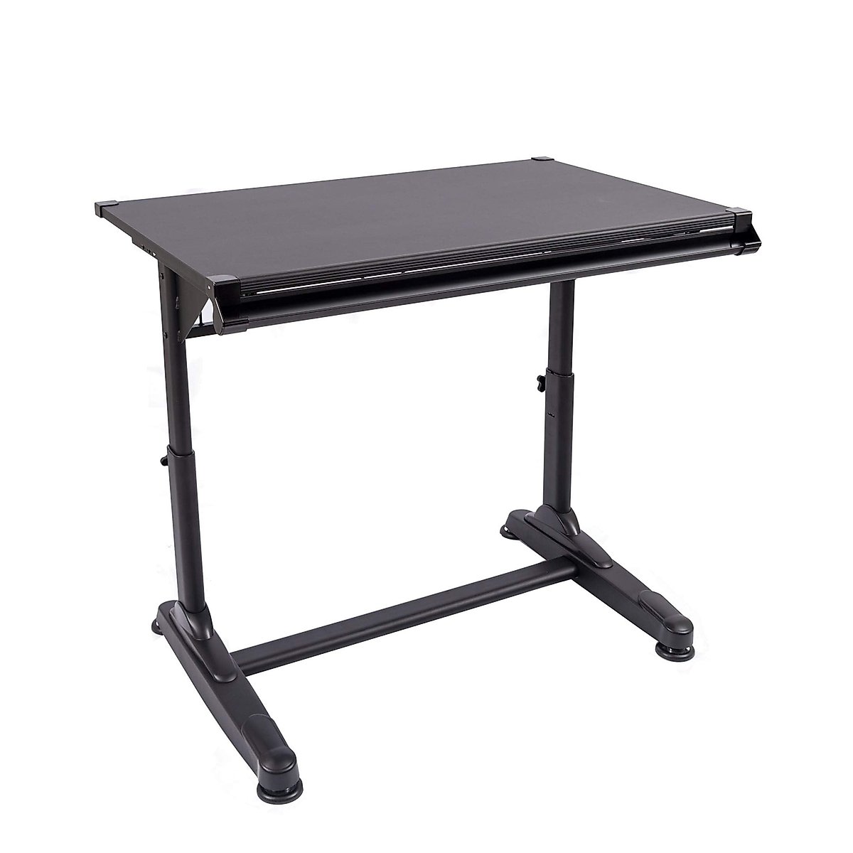 Stand Up Desk Store Adjustable Height and Angle Drafting Table Drawing Desk with Large Surface (Silver Frame/Birch Top, 40" W X 26" D)