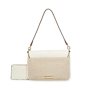 Anne Klein womens Flap With Card Case canvas shoulder baggette, White, One Size US