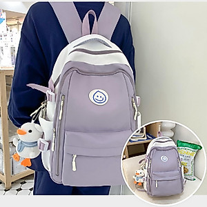 srdmuph Kawaii Backpack with Cute Accessories Pendant Travel Casual Daypack Outdoor Laptop Bag Waterproof Women Men (Purple)
