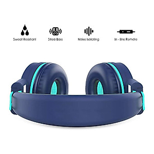 Kids Headphones Wired, Wired Headphones with Microphone, Volume Limiter 85/94dB, 3.5mm Jack for iPad/Kindle/Fire/Girls/Boys/School/Travel - Navy Blue