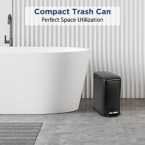 BestOffice Bathroom Trash Can with a Lid 1.3 Gallon (5 L) Small Trash Bin Step Pedal Garbage Can with Removable Bucket Slim for Small Spaces for Bathroom,Bedroom,Kitchen,Office (1, Black)