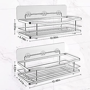 EAGMAK Shower Caddy with Hooks of 4, No Drilling Adhesive Shower Shelf Wall Mounted Shampoo Holder, SUS304 Stainless Steel Shower Storage Organizer for Bathroom, Toilet and Kitchen- 2 Pack (Silver)