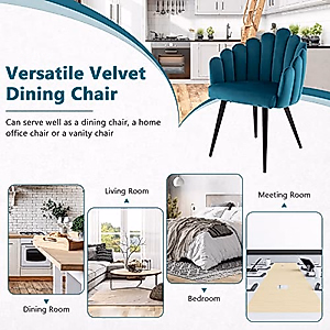 Giantex Modern Mid-Century Dining Chair - Cute Velvet Armchair with 16” High Back, 330lb Capacity, Accent Upholstered Arm Dining Chairs for Bedroom, Living Room, Small Space, Teal Blue