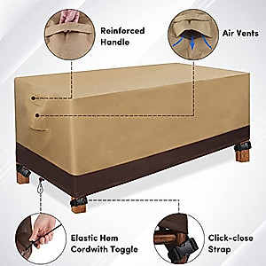 Outdoor Coffee Table Cover, Patio Furniture Covers Waterproof, All Weather Protection Patio Coffee Table Cover Rectangle for Outdoor Furniture, 48" L x 25" W x 18" H, (Beige & Brown)
