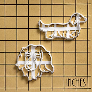 Set of 2 Long Haired Dachshund cookie cutters (Designs: Body & Face), 2 pieces - Bakerlogy
