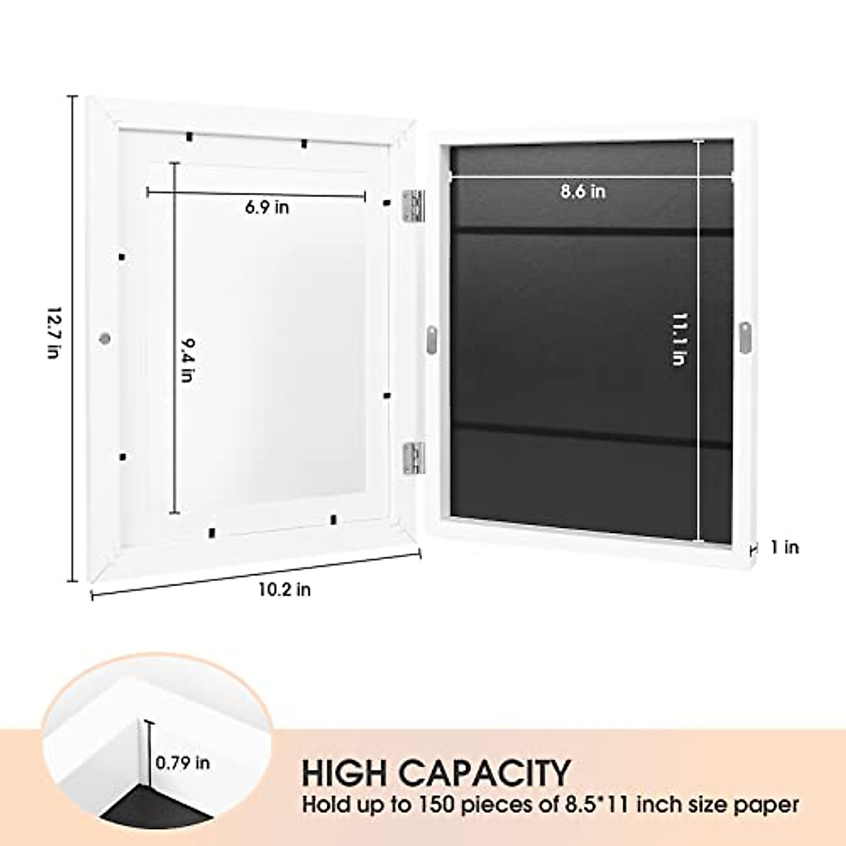 Fosdonge Hold 150 Pcs 8.5x11 Kids Artwork Frames Changeable Placing or Hanging, Front-Opening Kids Art Frame, Childrens Art Project Frames for 3D Picture, Crafts, Hanging Art (white)