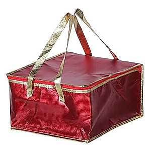 SOLUSTRE Nonwoven Fabric -insulation Bag Pizza Tote Bag with Zipper Insulated Shopping Bags Plastic Drinkware Shopping Tote Plastic Totes Insulated Food Carrying Bag Grocery Bags Fold
